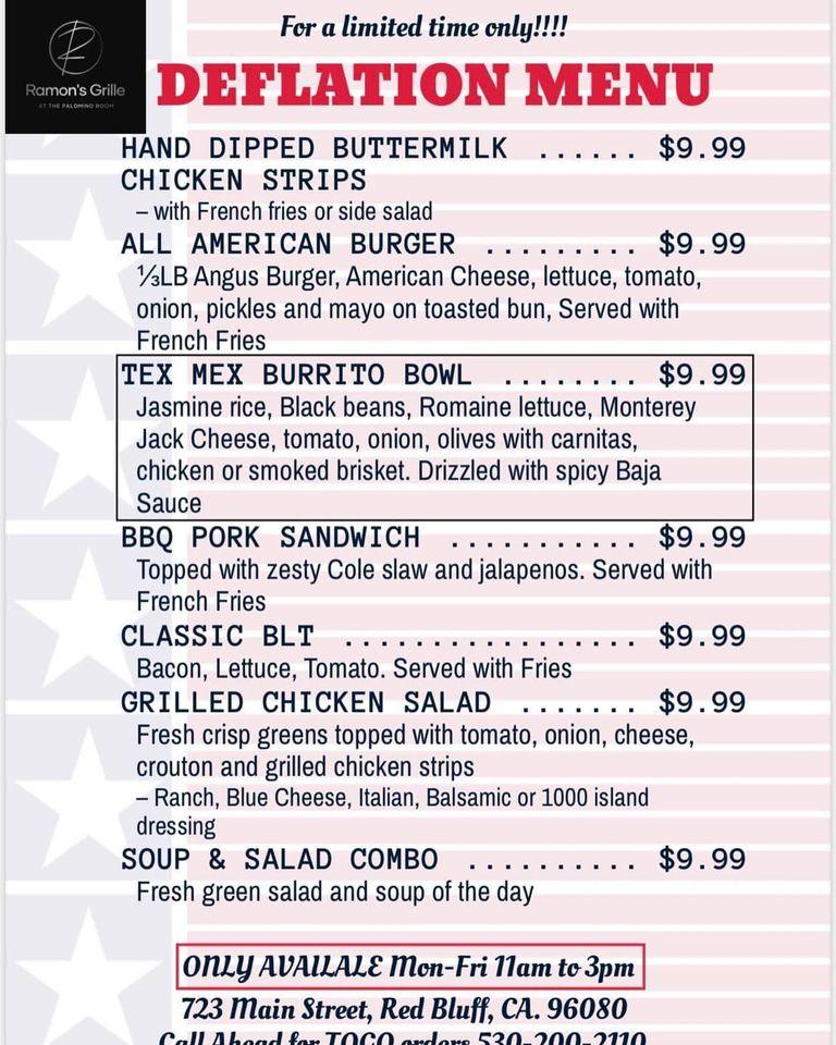 Menu at Palomino Room steakhouse, Red Bluff