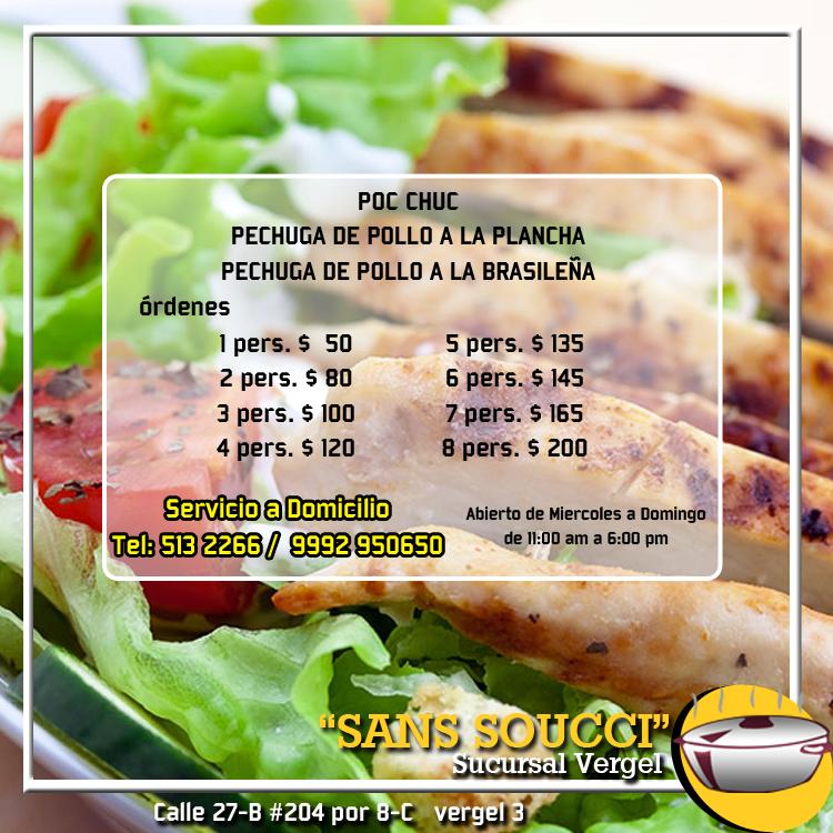 Menu at Sans-Soucci restaurant, Merida
