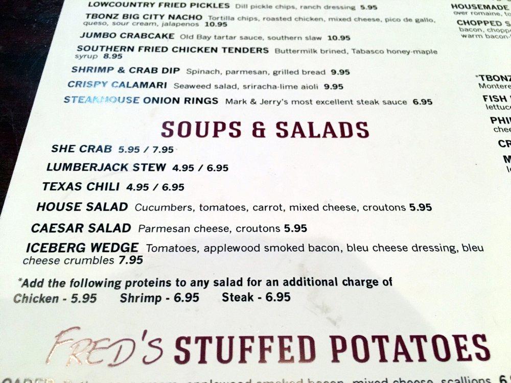 Menu at TBonz Gill & Grill steakhouse, Myrtle Beach, Seaboard St