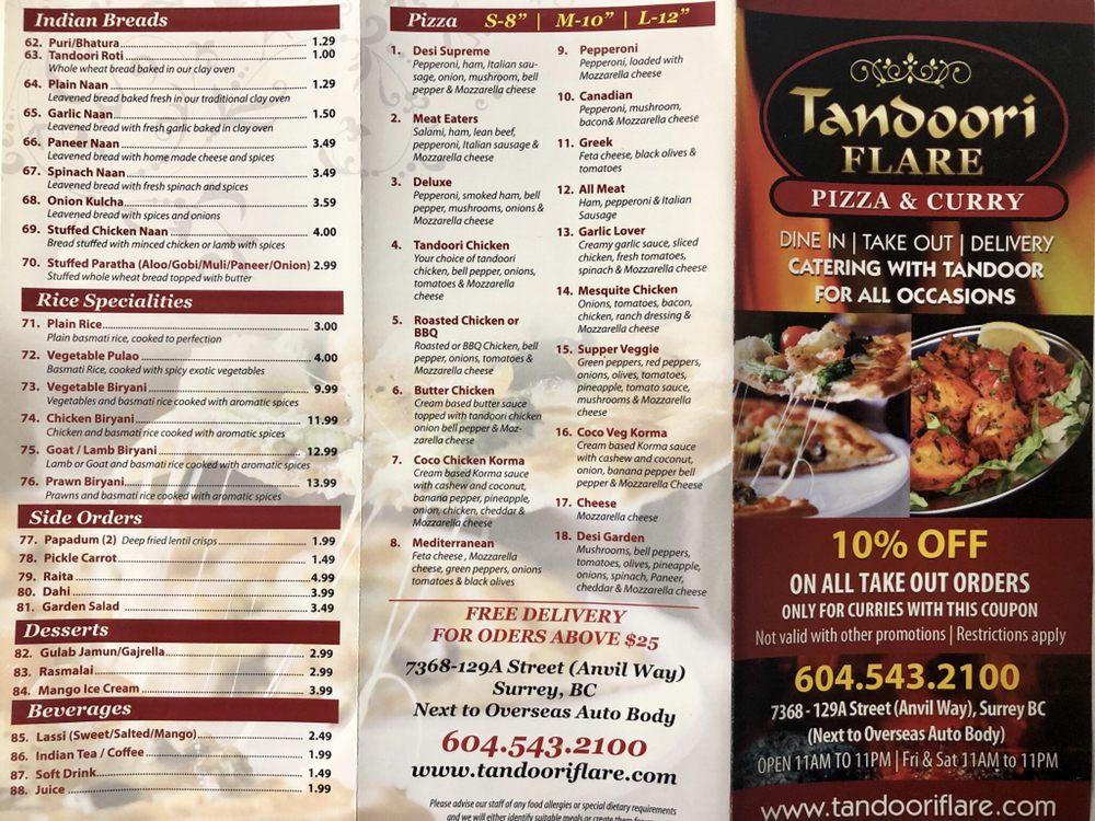 Menu at Tandoori Flare restaurant, Surrey, 76 Ave