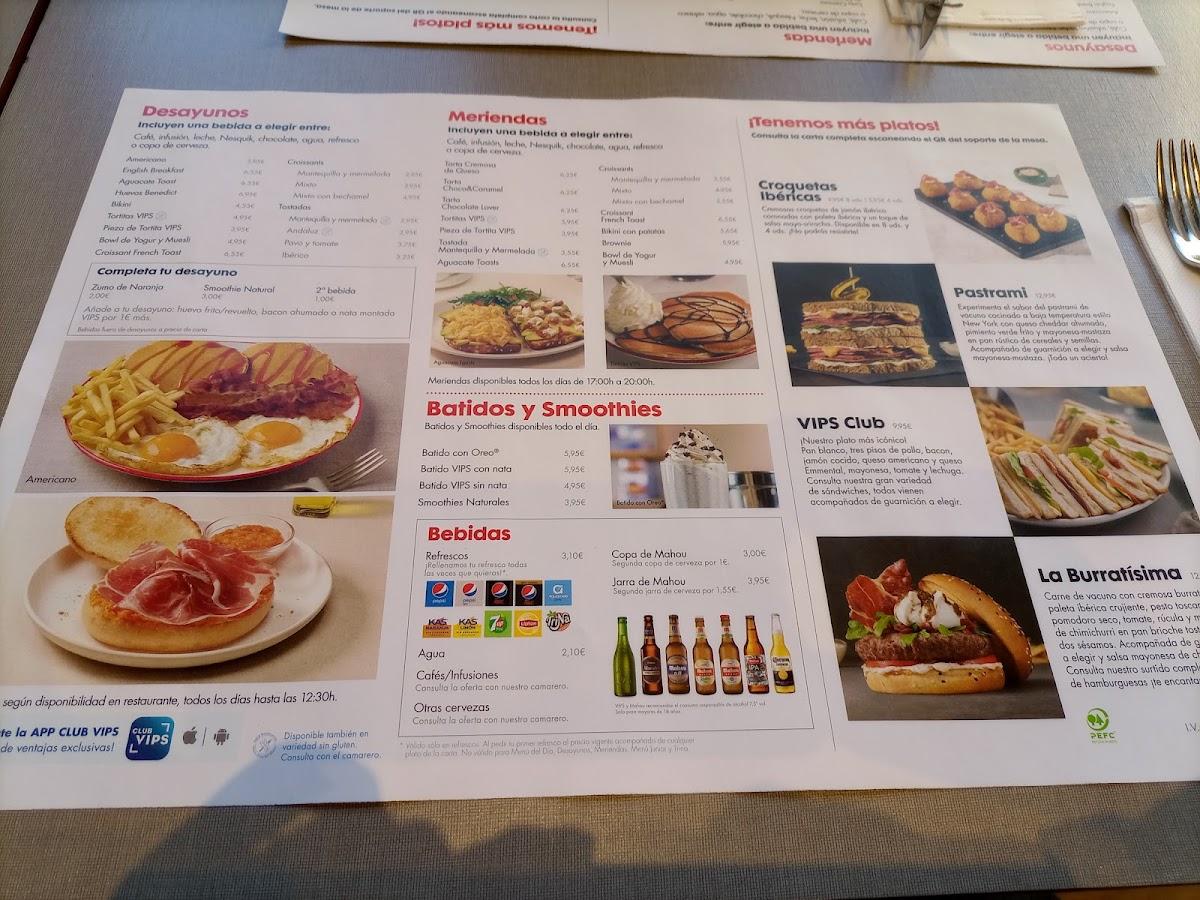Carta del restaurante VIPS, Madrid, Calle Clara del Rey