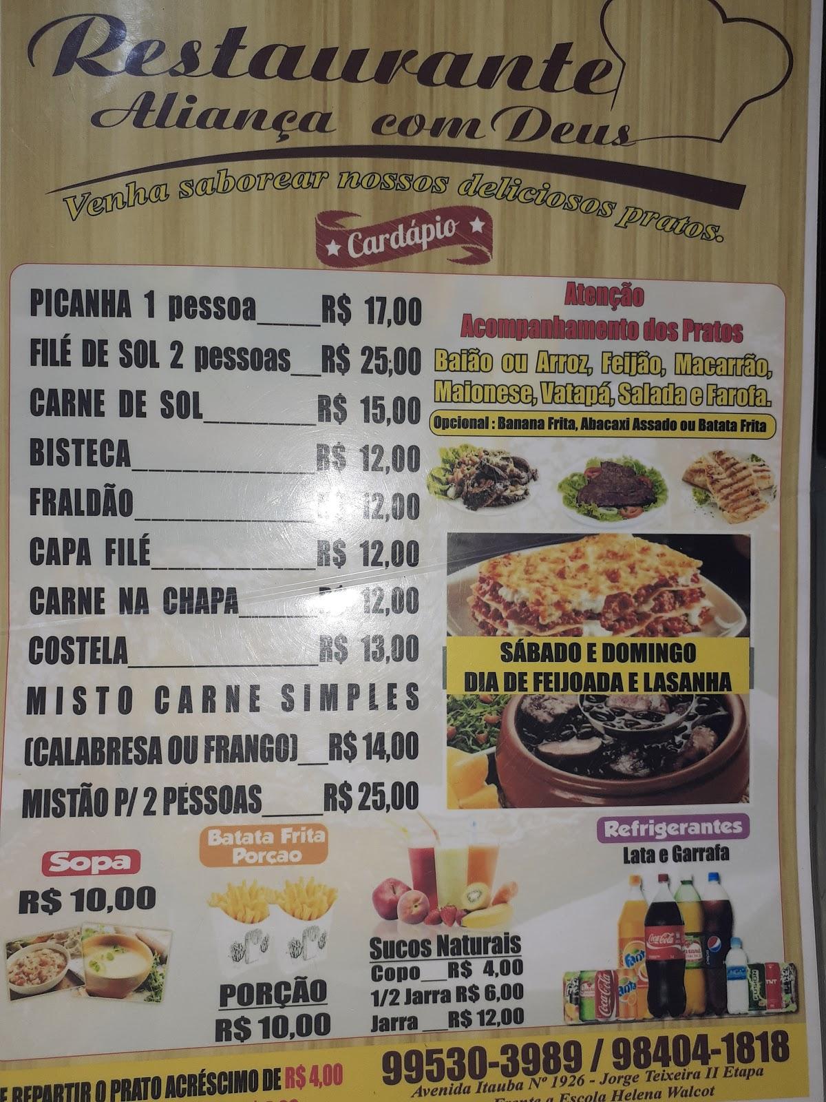 Menu at Churrascaria Aliança Com Deus., Manaus
