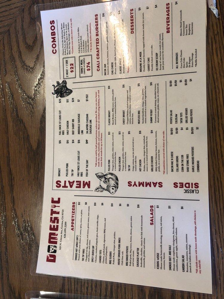 Menu at DOMESTIC pub & bar, Covina