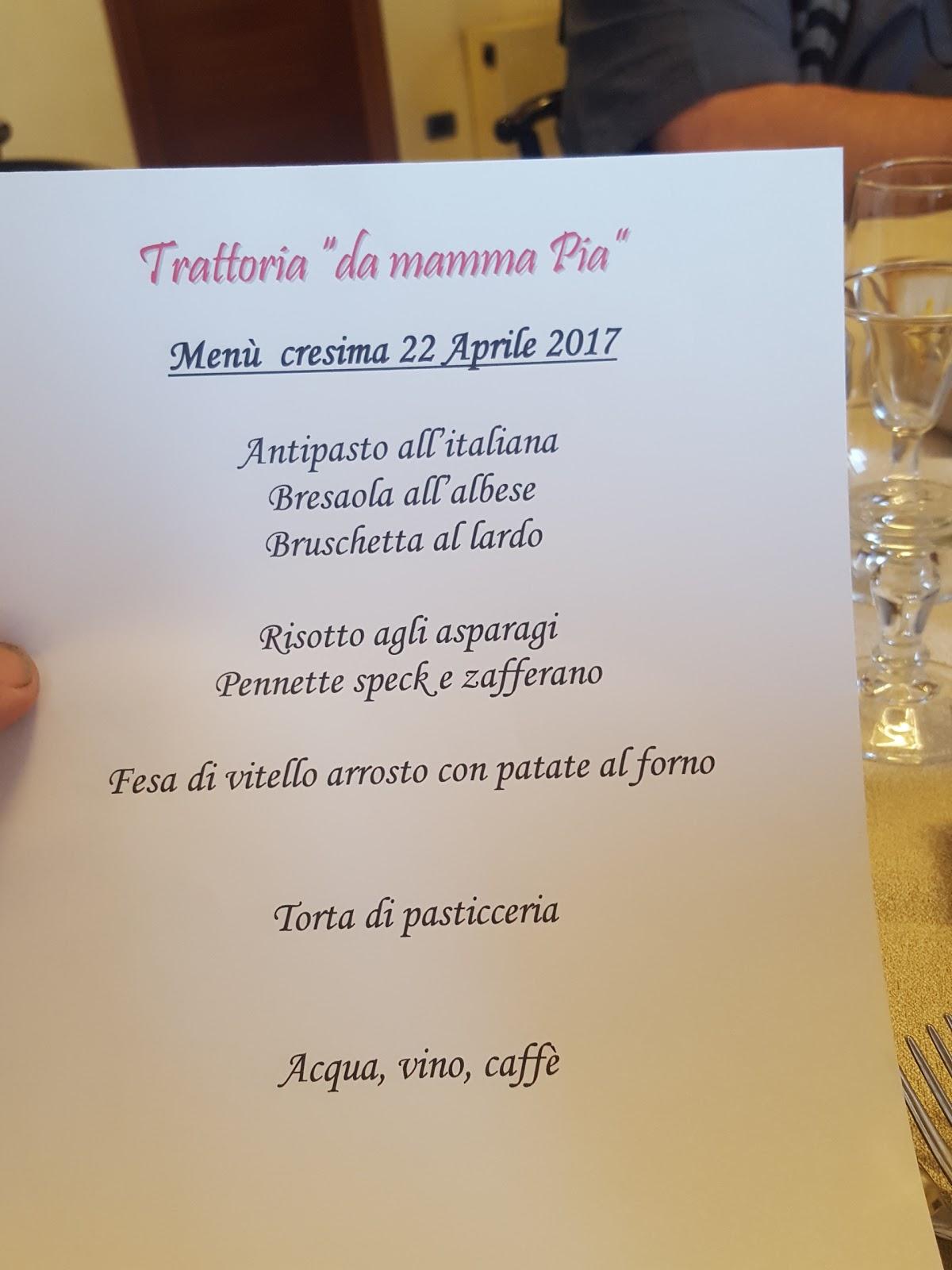 Menu at Da Mamma Pia restaurant, Uboldo
