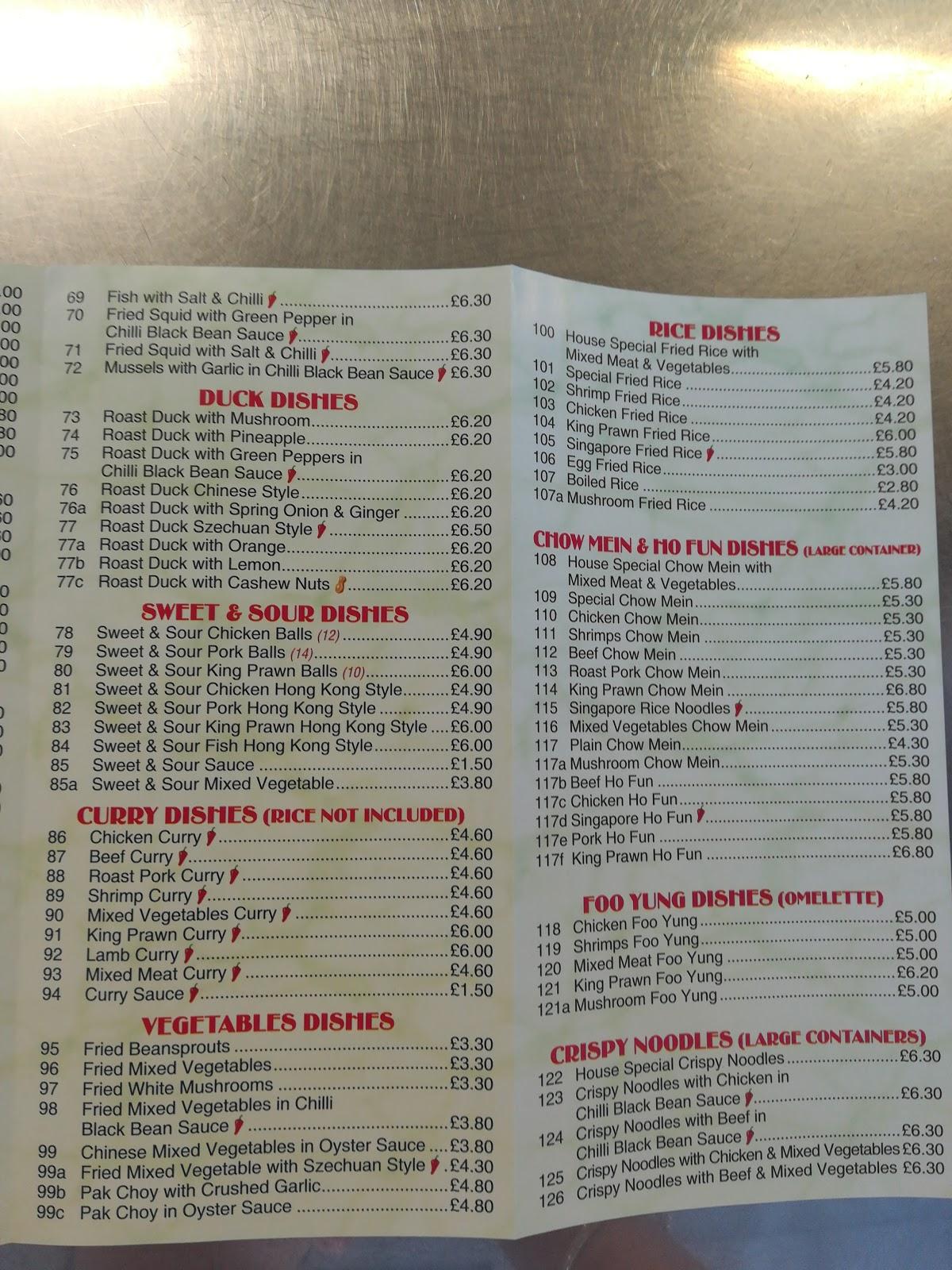 Menu at Hung Fung restaurant, Epsom