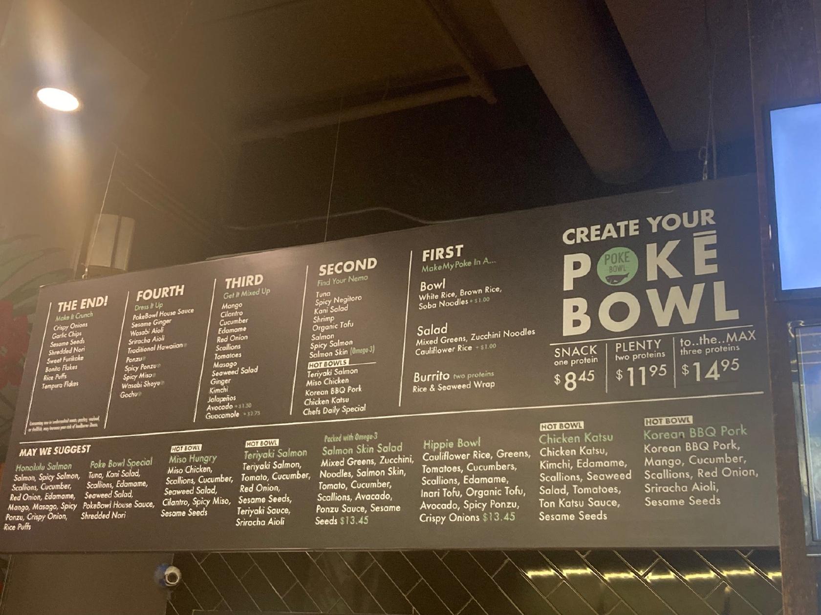 Menu at Poke Bowl restaurant, New York City, 104 Fulton St