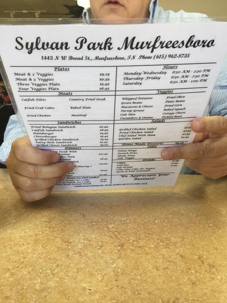 Menu at Sylvan Park Restaurant, Murfreesboro