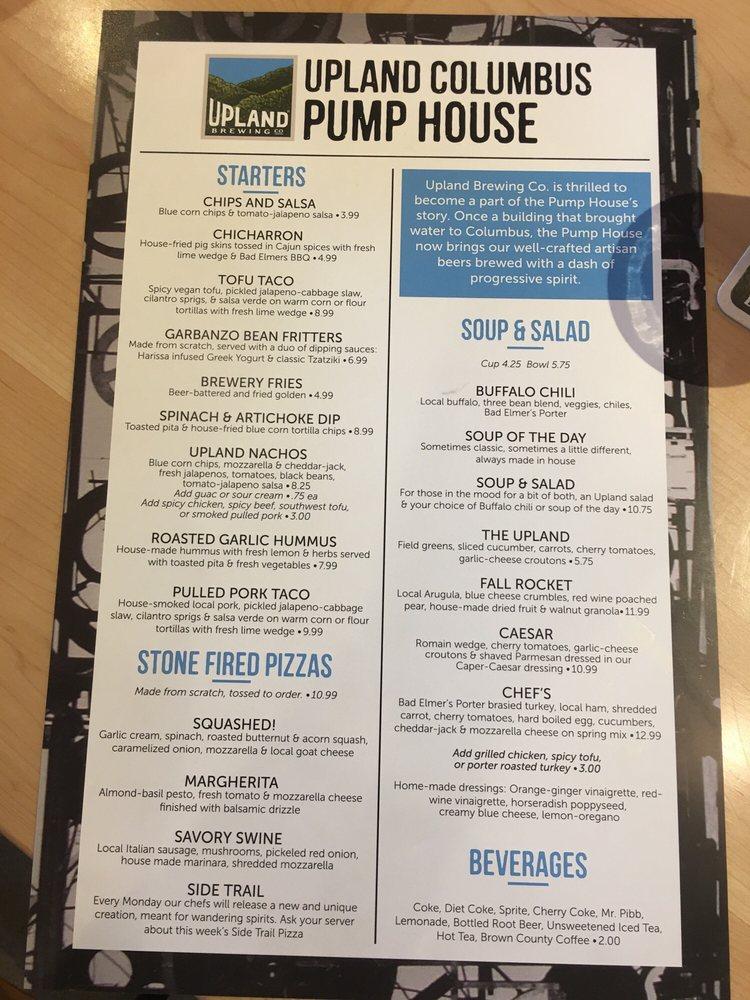 Menu at Upland Columbus Pump House pizzeria, Columbus