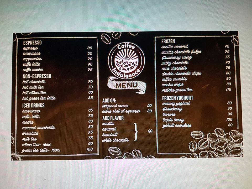 Menu at Coffee Indulgence UST Main Branch, Manila