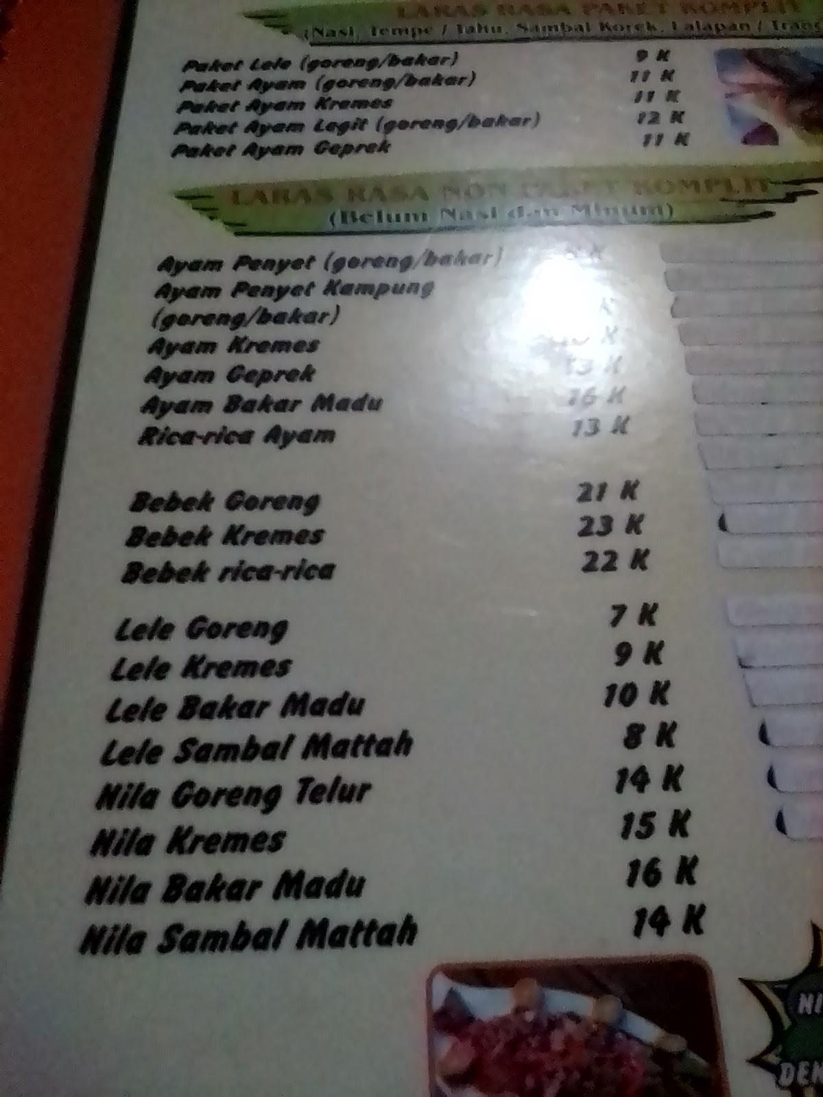 Menu at LARAS RASA RESTORAN restaurant, Banjarnegara