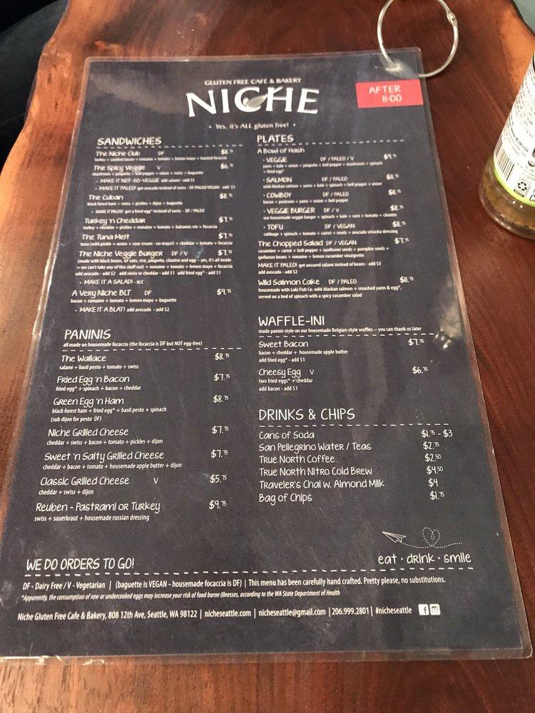 Menu at Niche cafe, Seattle