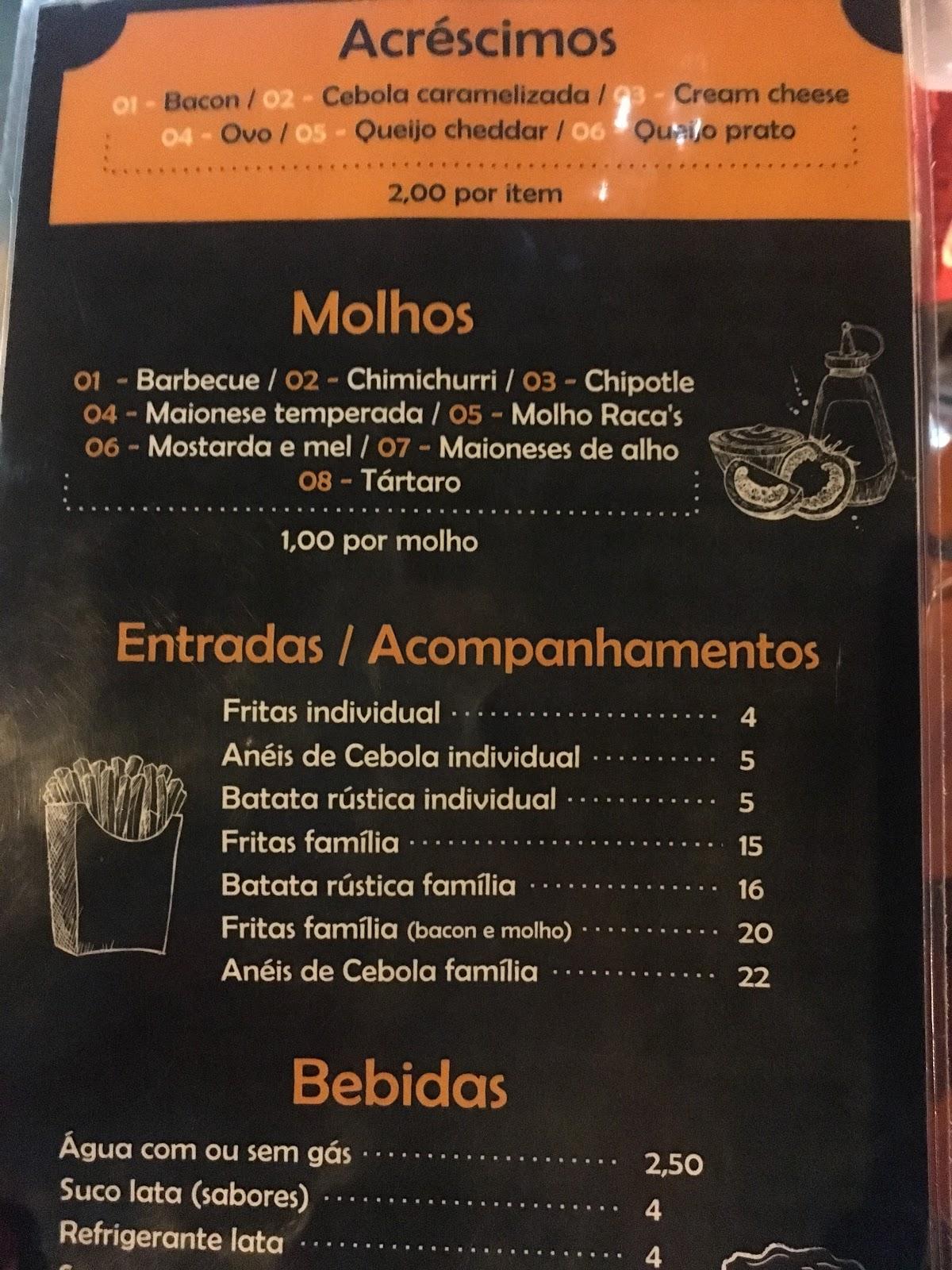 Carta del restaurante Raca's Hamburgueria Artesanal, Sete Lagoas