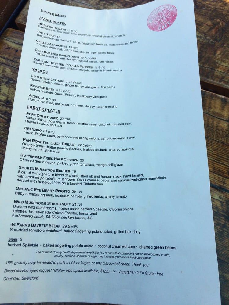 Menu at Silver Star Cafe, Park City