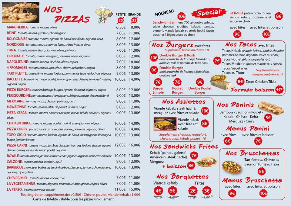 Menu at TOPO GIGIO Kebab Pizzas restaurant, Gémozac