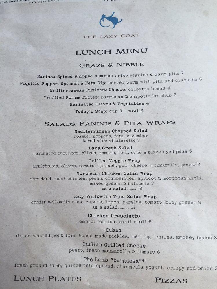 Menu at The Lazy Goat restaurant, Greenville, 170 Riverplace