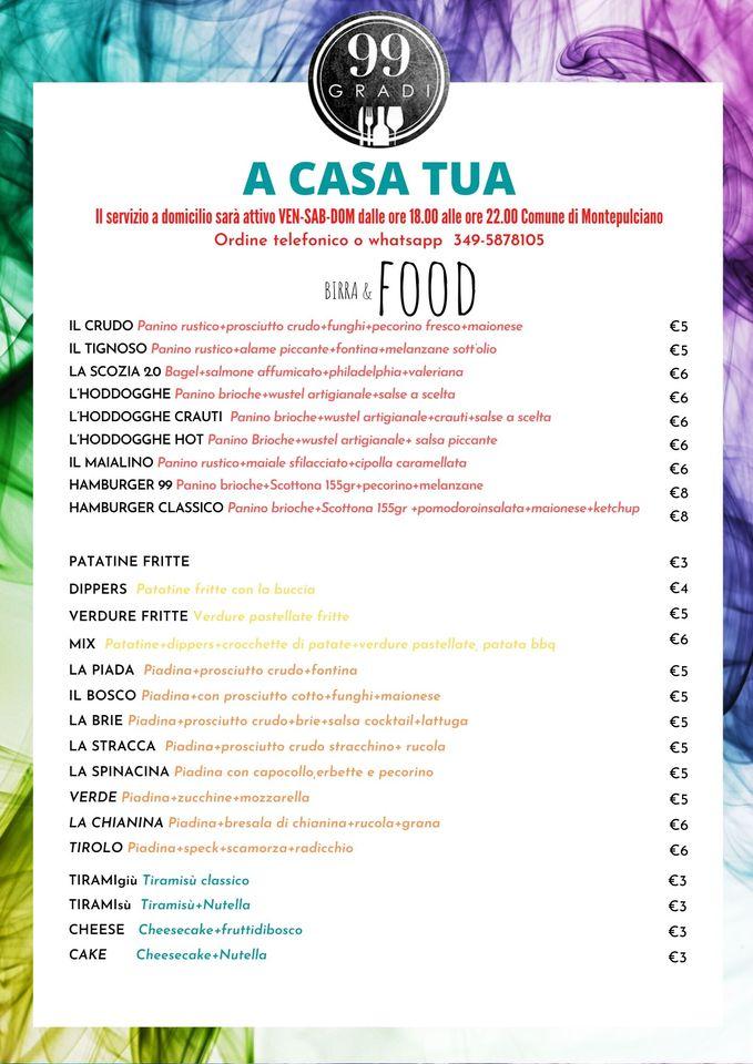 Menu at 99 GRADI di Fiorino Davide pub & bar, Montepulciano