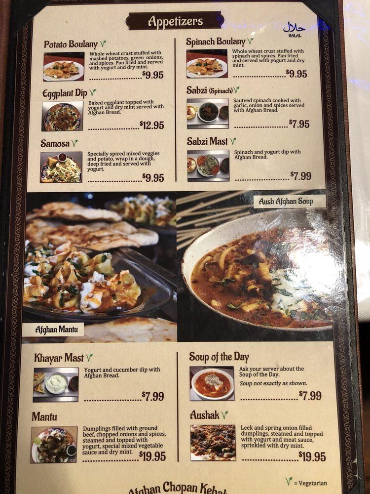 Menu at Afghan Chopan Kebab restaurant, Edmonton