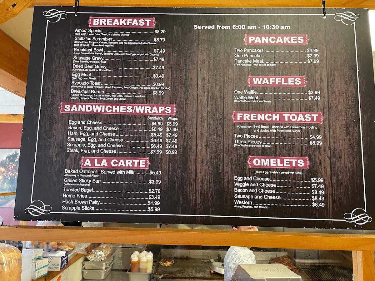 Menu at Amos' Place restaurant, Intercourse, 14 Center St