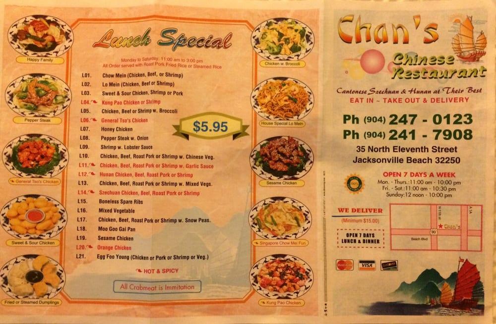 Menu at Chan's Chinese Restaurant, Jacksonville Beach, 35 11th St N