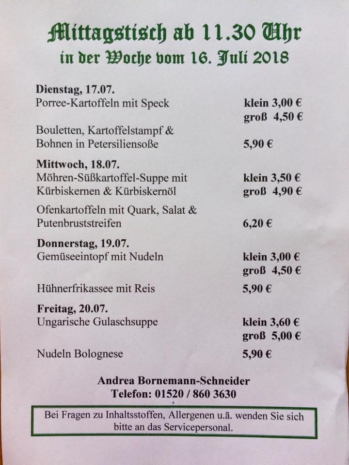 Speisekarte von Historisches Landküchencafe, Schwaan