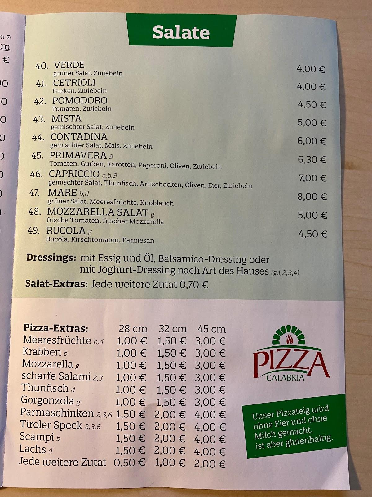 Speisekarte von Holzofenpizza - Pizza Calabria, Au in der Hallertau