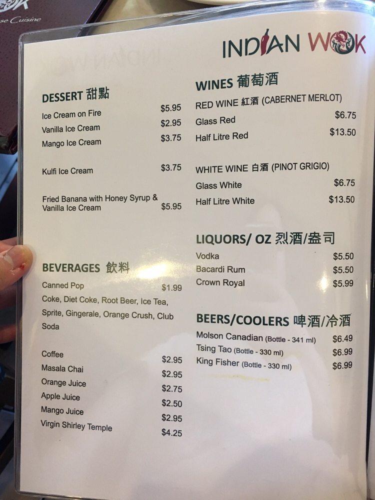 Menu at Indian Wok restaurant, Burnaby