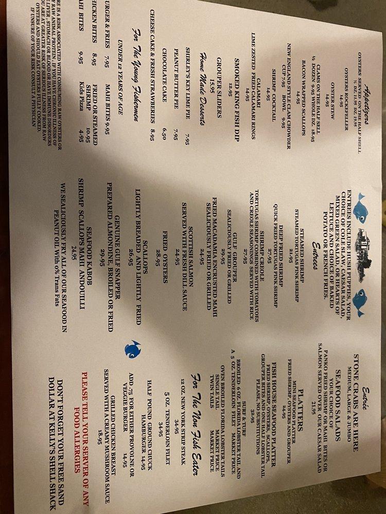 Menu at Kelly's Fish House Dining Room restaurant, Naples