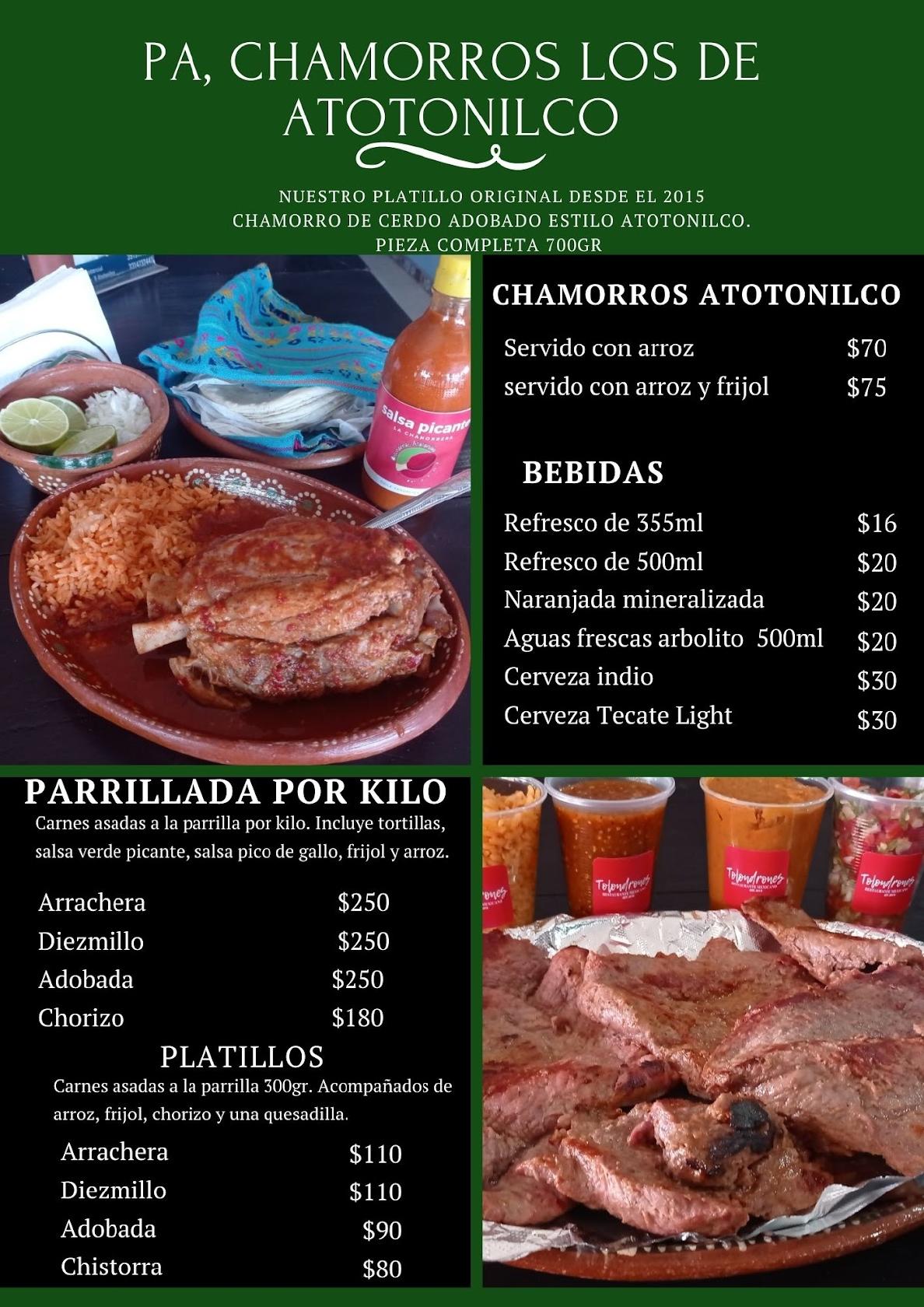 Menu at Los Tolondrones Y Chamorros Atotonilco restaurant, Atotonilco ...