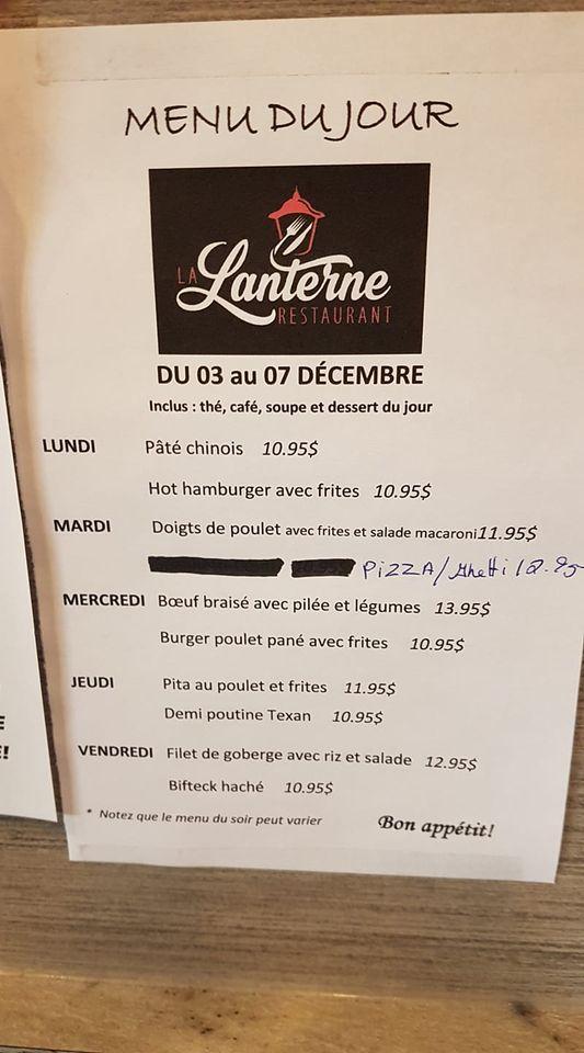 Menu au Restaurant La Lanterne, Mont-Laurier