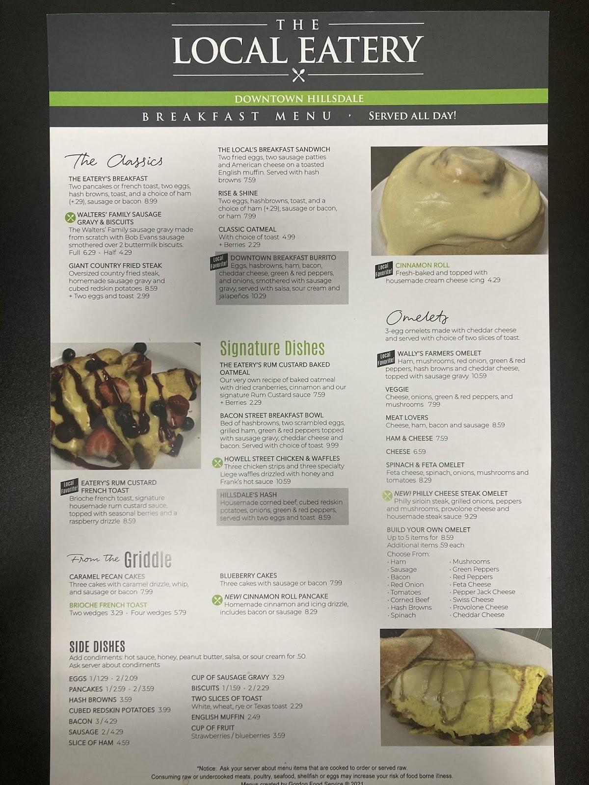 Menu at The Local Eatery restaurant, Hillsdale
