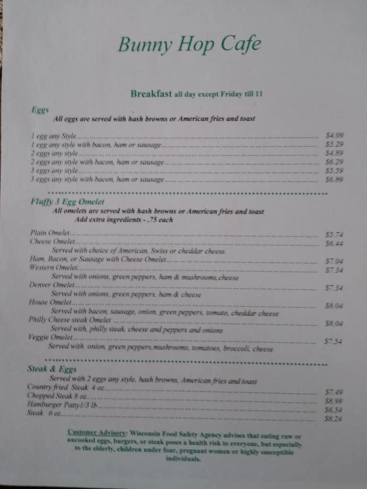 Menu at Bunny Hop Cafe, Junction City