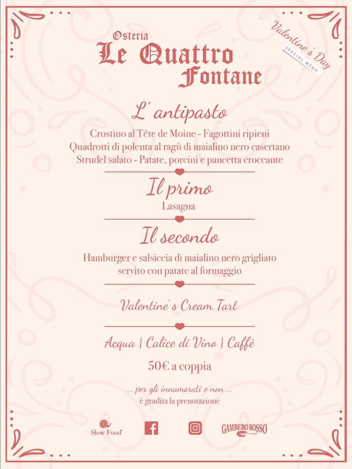 Menu da Ristorante le Quattro Fontane, Casagiove