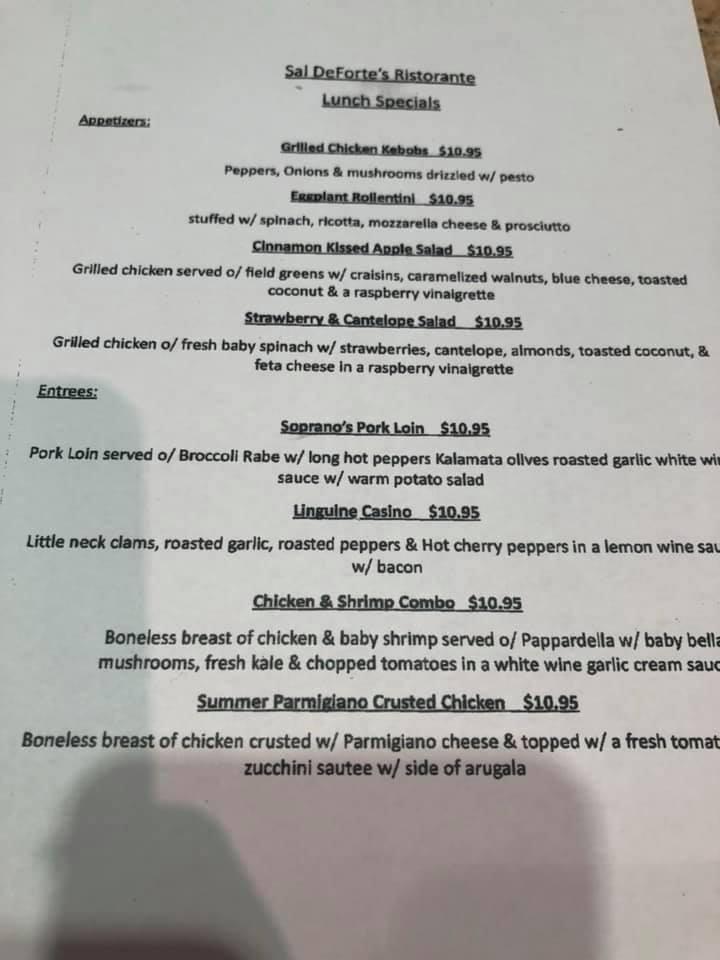 Menu at Sal De Forte's restaurant, Ewing Township