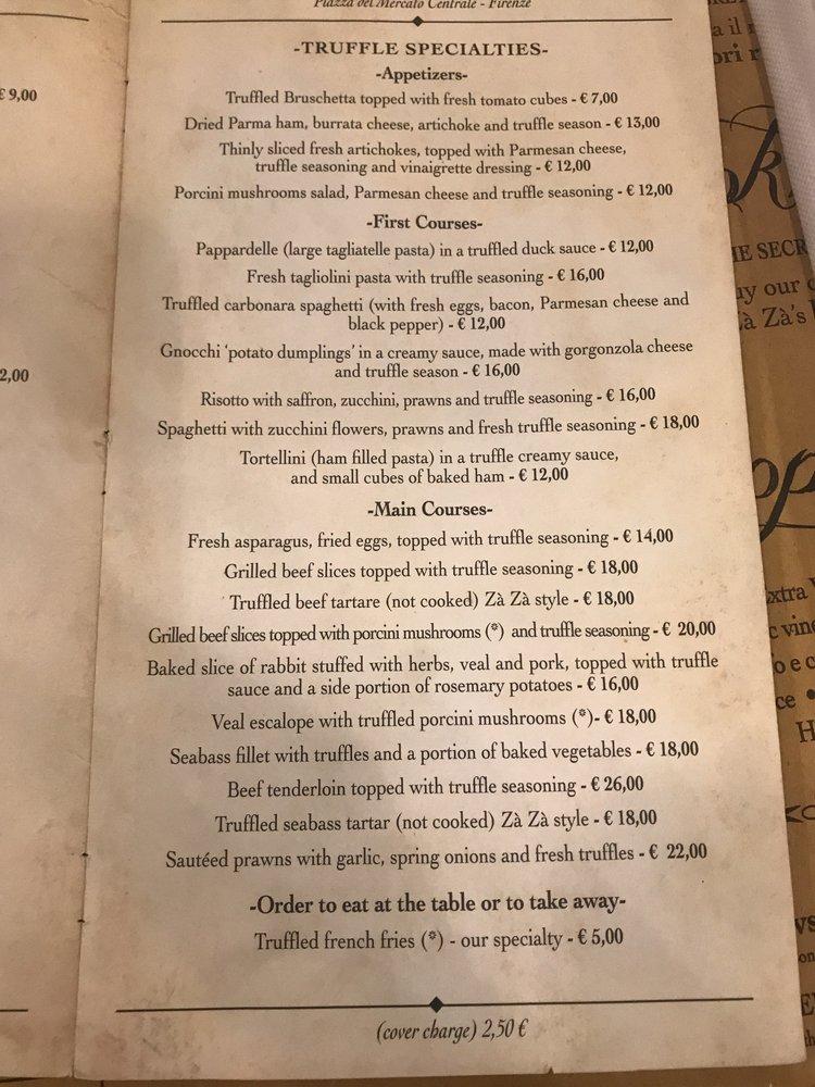 Menu da Trattoria Zà Zà ristorante, Firenze