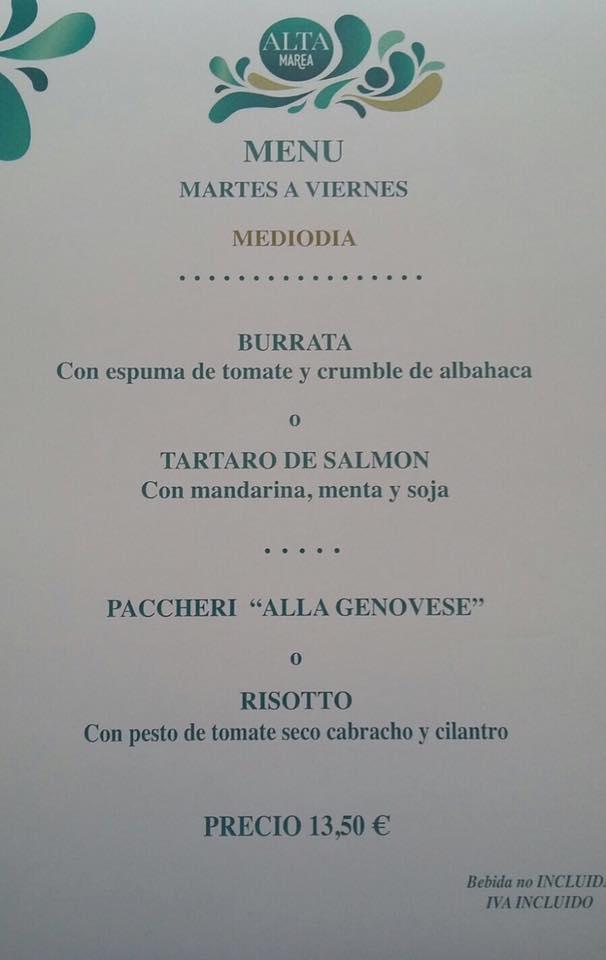 Menu at Alta Marea restaurant, Can Pastilla