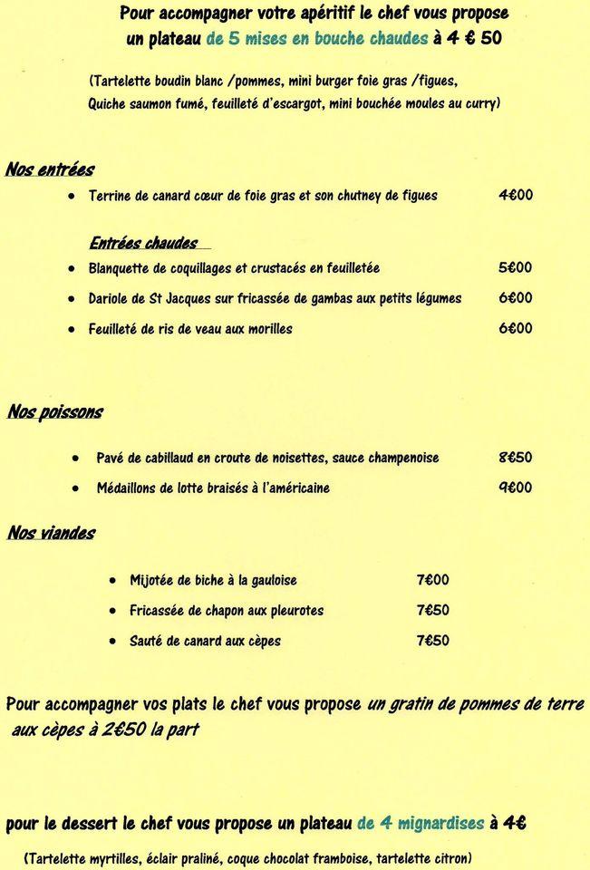 Menu au Auberge Margot restaurant, Usson