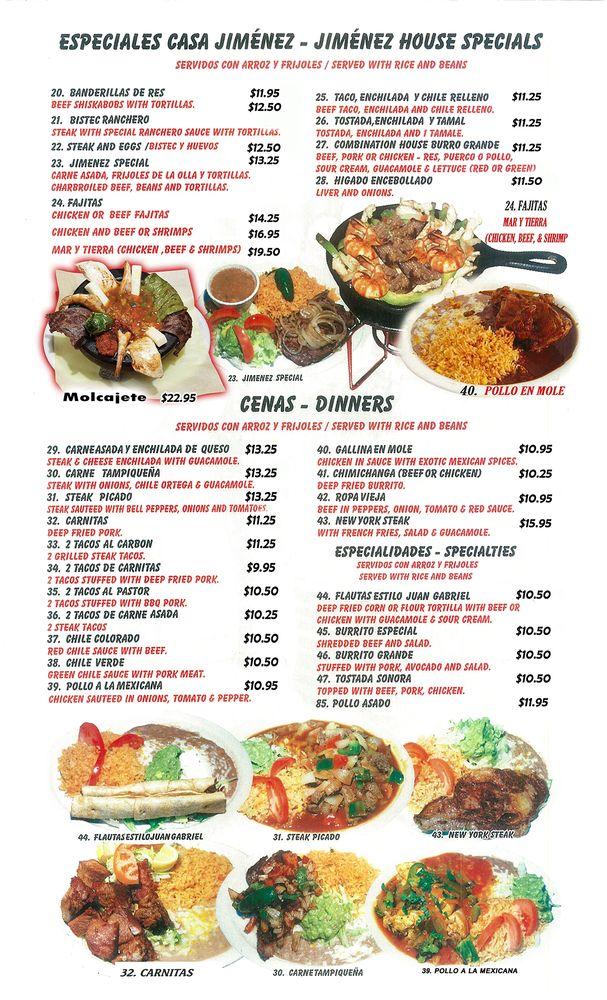 Menu at Casa Jimenez restaurant, Claremont