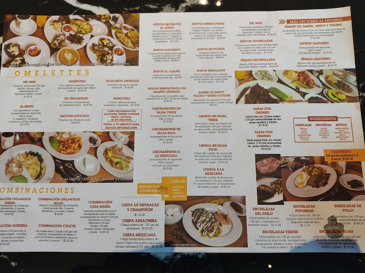 Carta del restaurante Casa María, Culiacán Rosales
