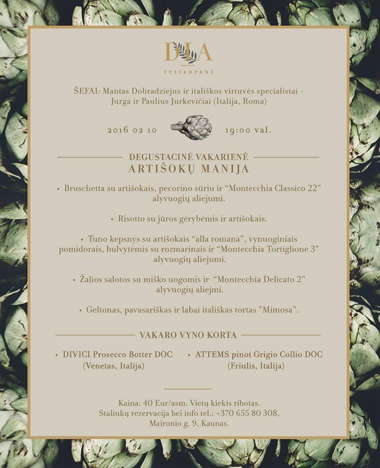 Menu at DIA restaurant, Kaunas