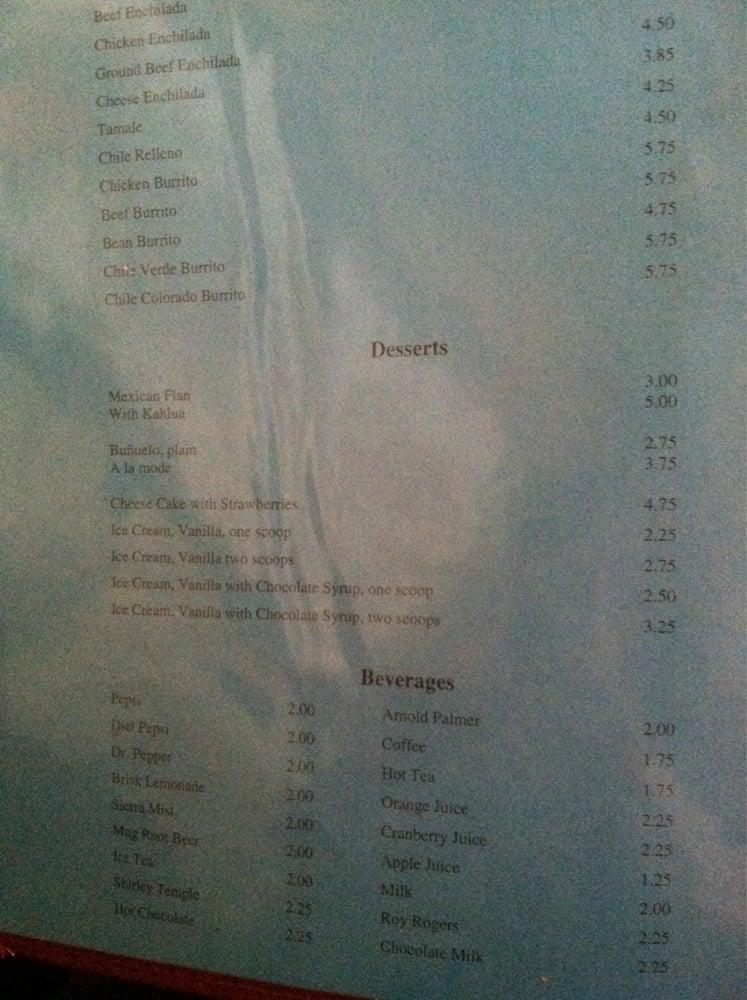 Menu at El Rey Restaurant, Pauma Valley