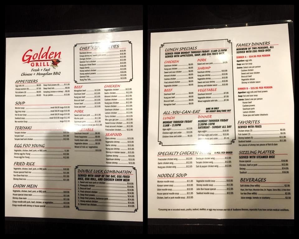 Menu at Golden Grill Mongolian BBQ, Silverdale