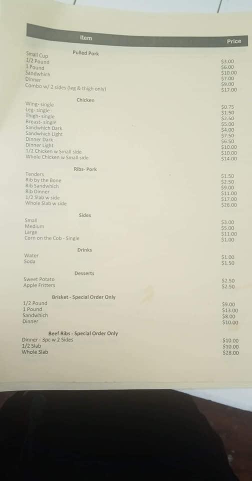 Menu at Homestyle BBQ, Clearwater