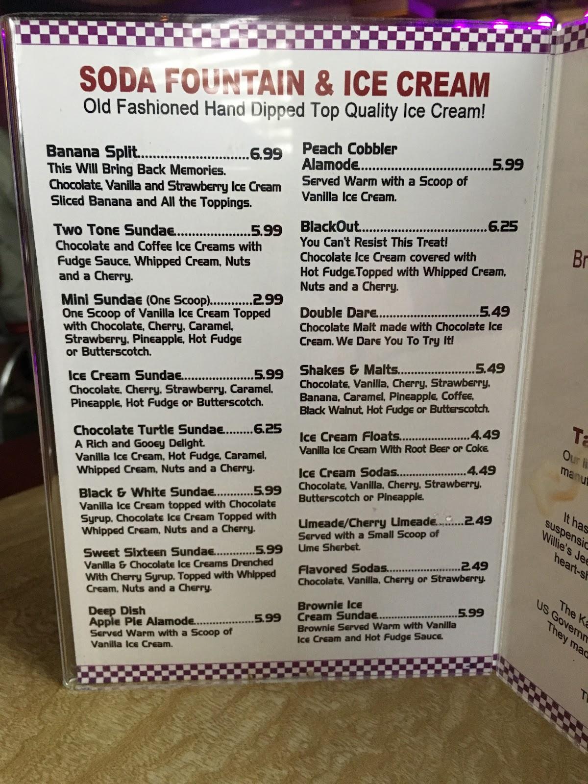 Menu at Jackie B. Goode's Uptown Cafe and Dinner Theater, Branson