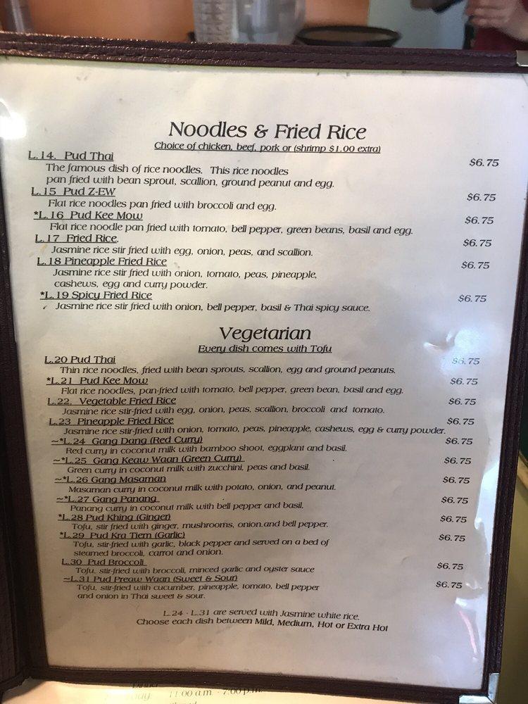 Menu at Jay's Authentic Thai Cuisine restaurant, Kokomo