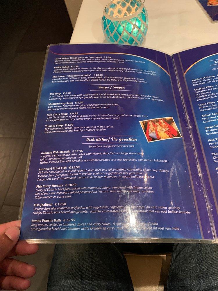 Menu at Memories of India, Amsterdam