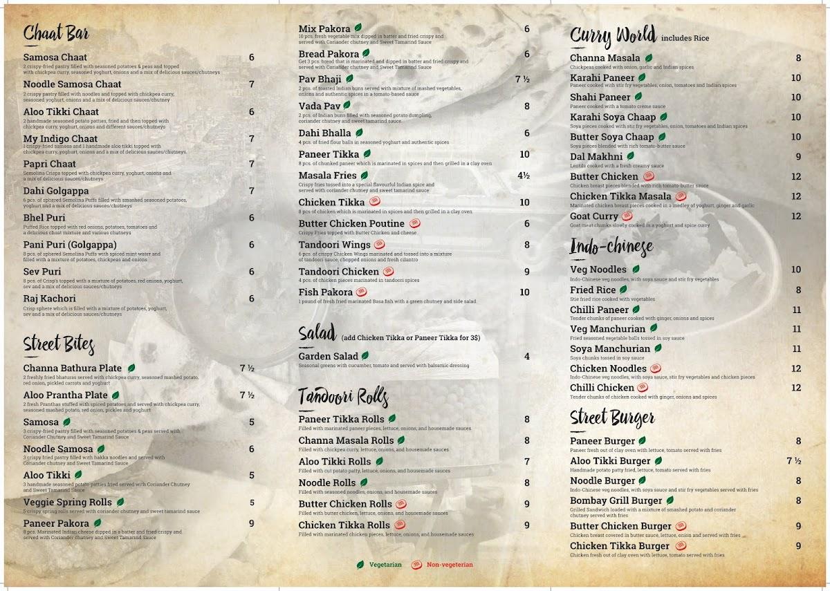 Menu at My Indigo Indian Street Food Waterford restaurant, Winnipeg, 55 ...