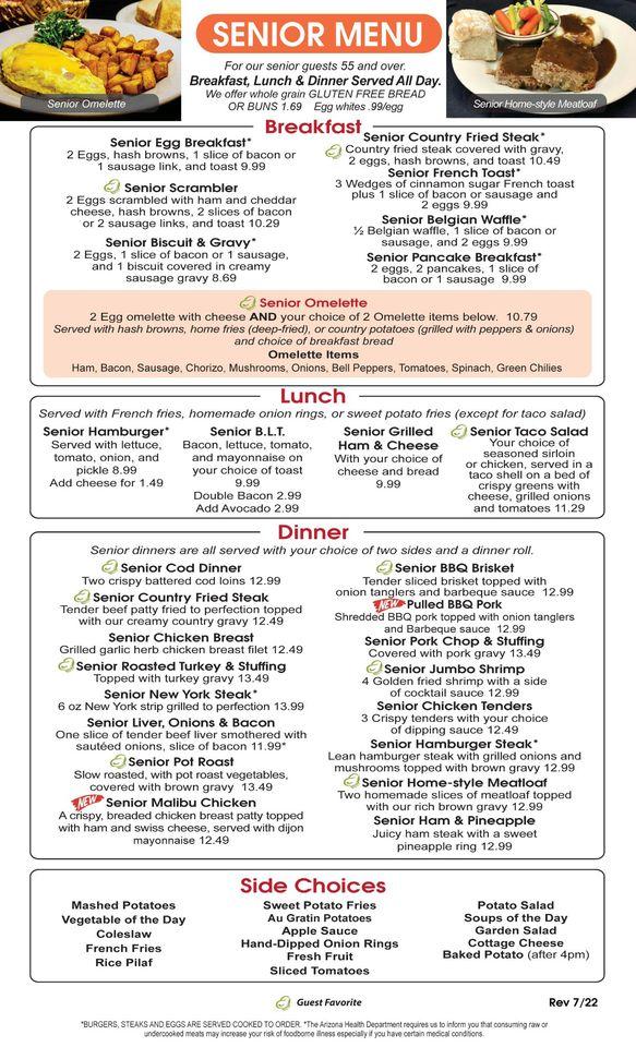 Menu at Sally B's Cafe, Prescott Valley