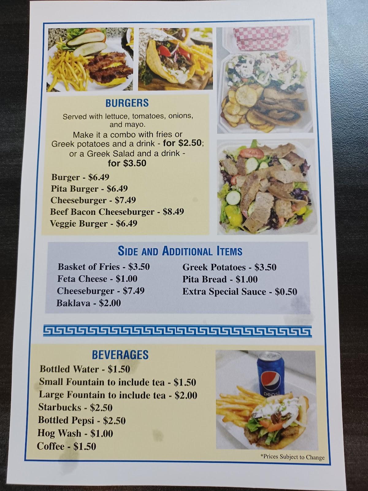 Menu at Spartan Gyros restaurant, Saint Robert