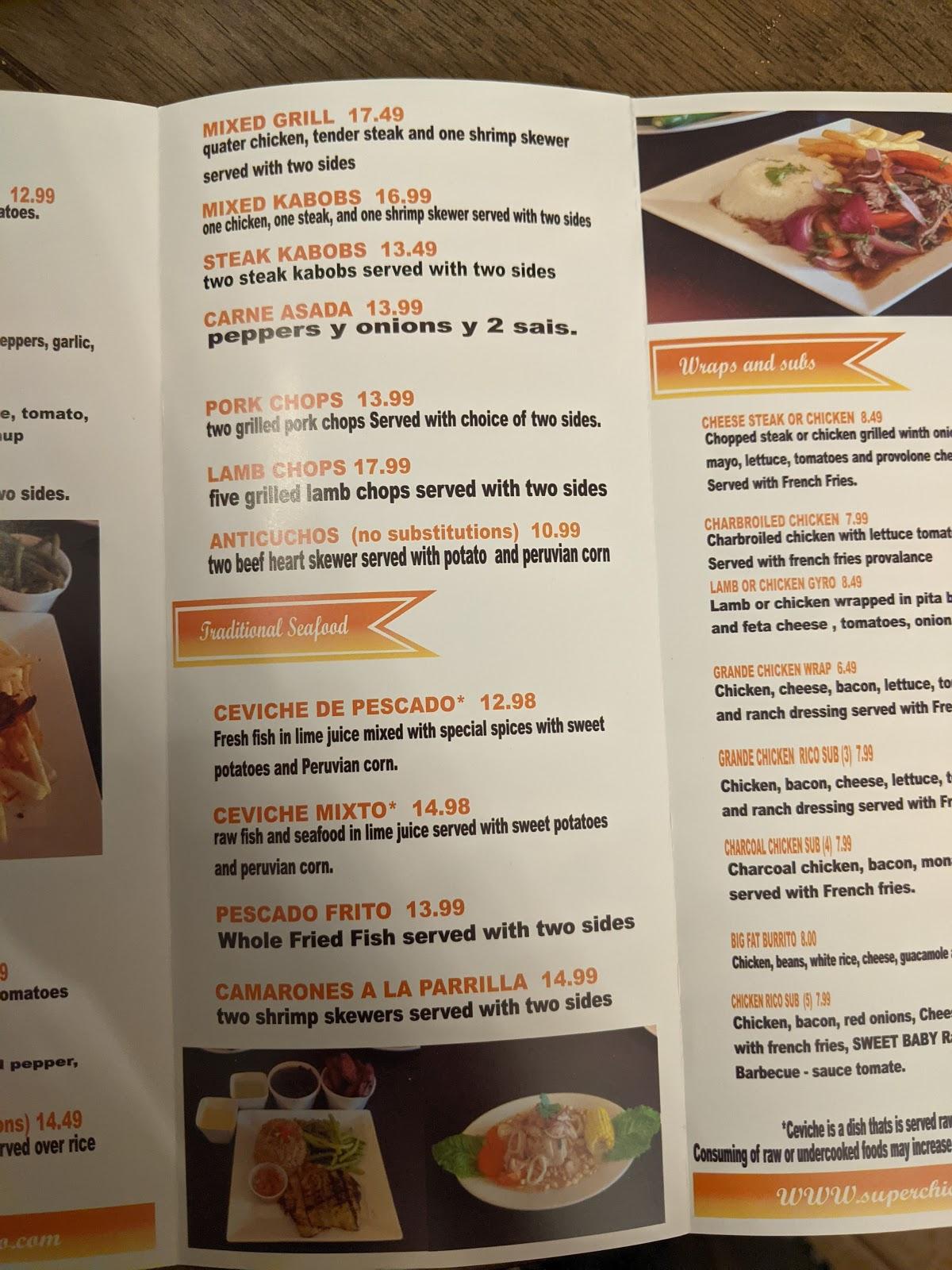 Menu at Super Chicken Rico restaurant, Aberdeen