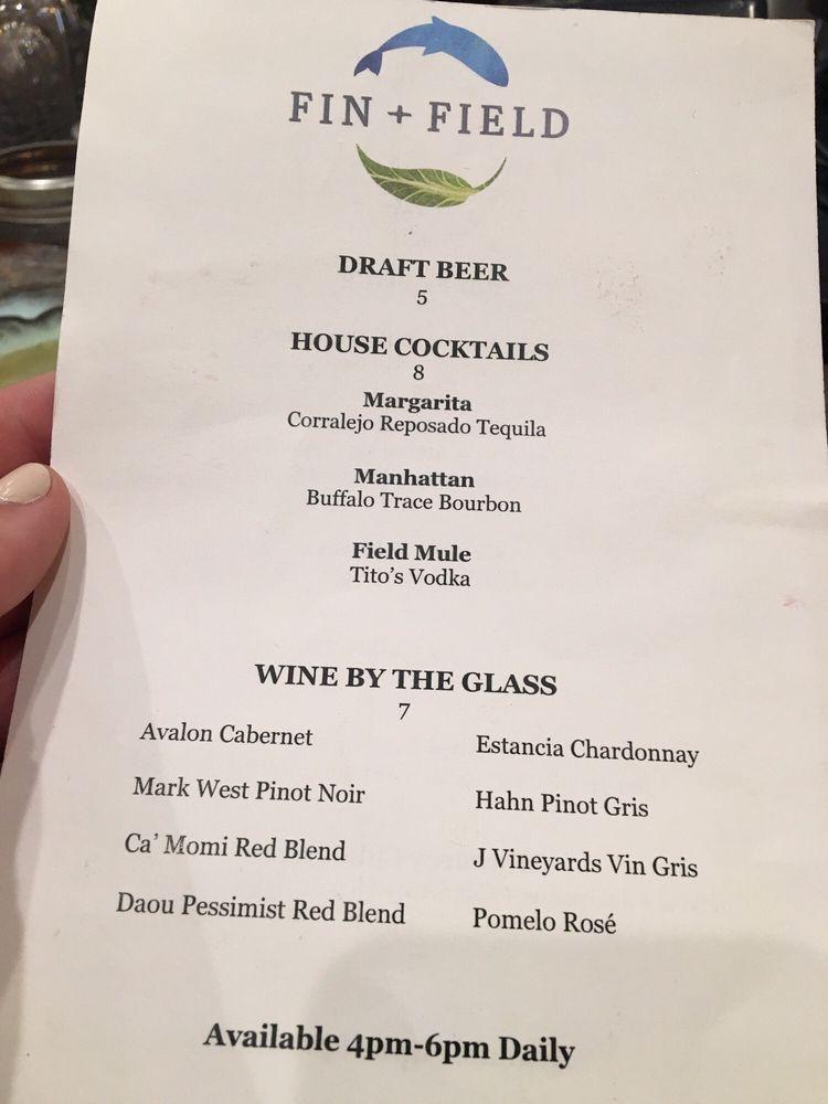 Menu at Fin + Field Restaurant and Bar, Monterey